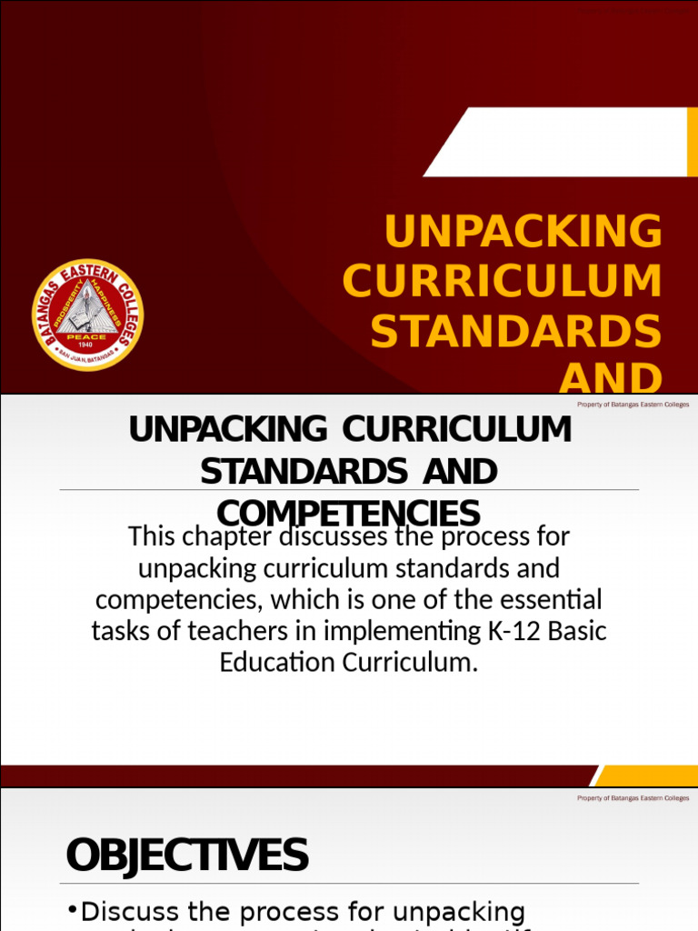 CHAPTER 9 Unpacking Curriculum Standards and Competensicies 1 | PDF ...