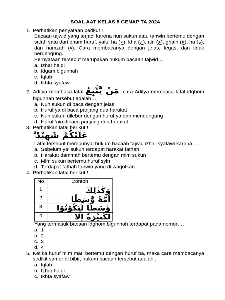 Soal Aat Kelas 8 Genap Ta. 2024 | PDF