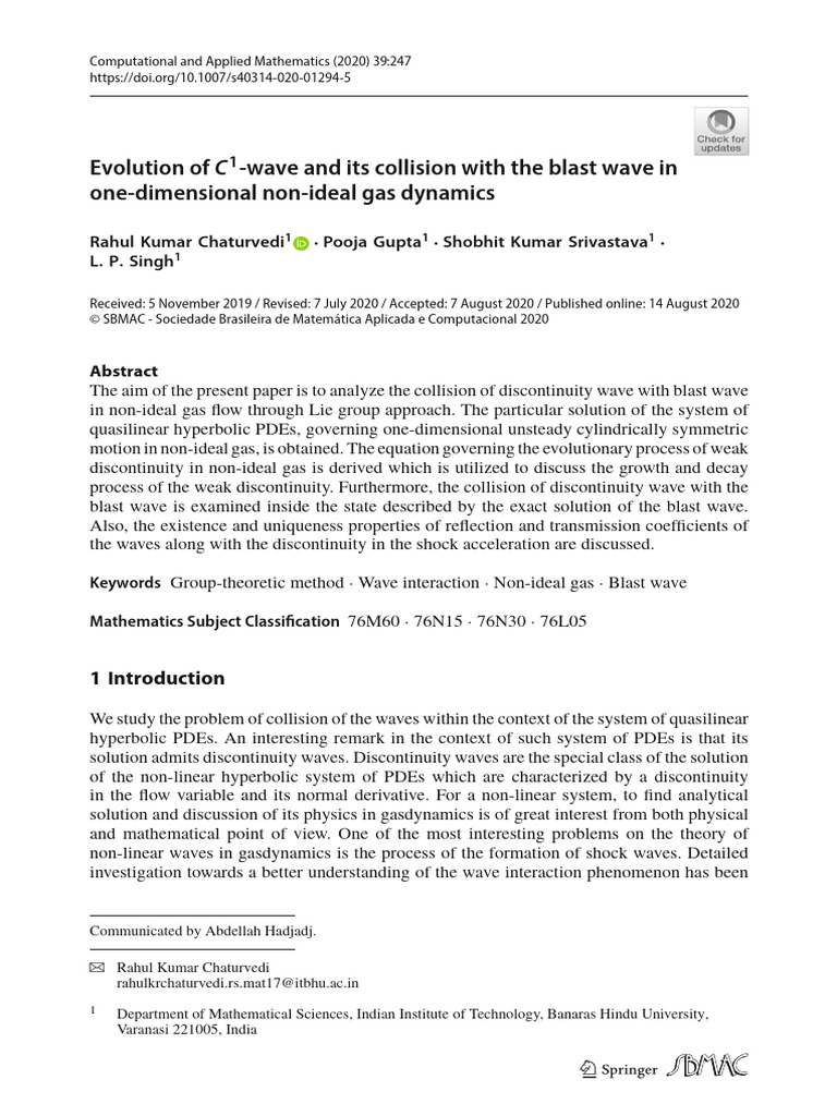 Evolution of C1-Wave Andits Collision With The Blast Wave in One-Dimensional Non Ideal Gas ...