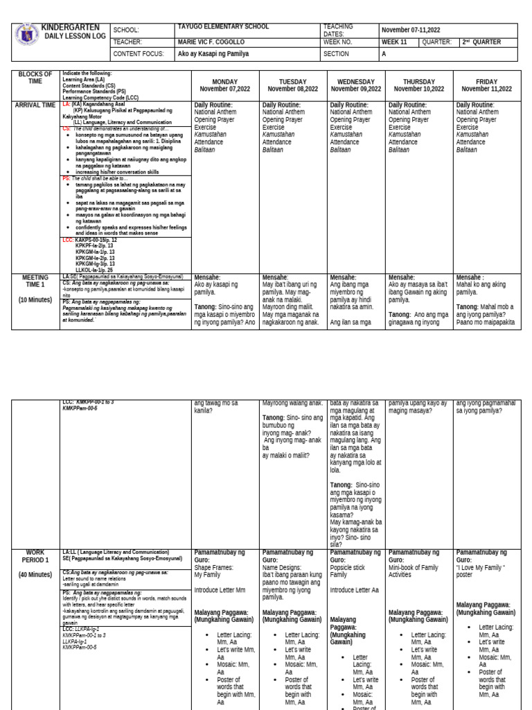 DLL - Kinder W - 11 | PDF
