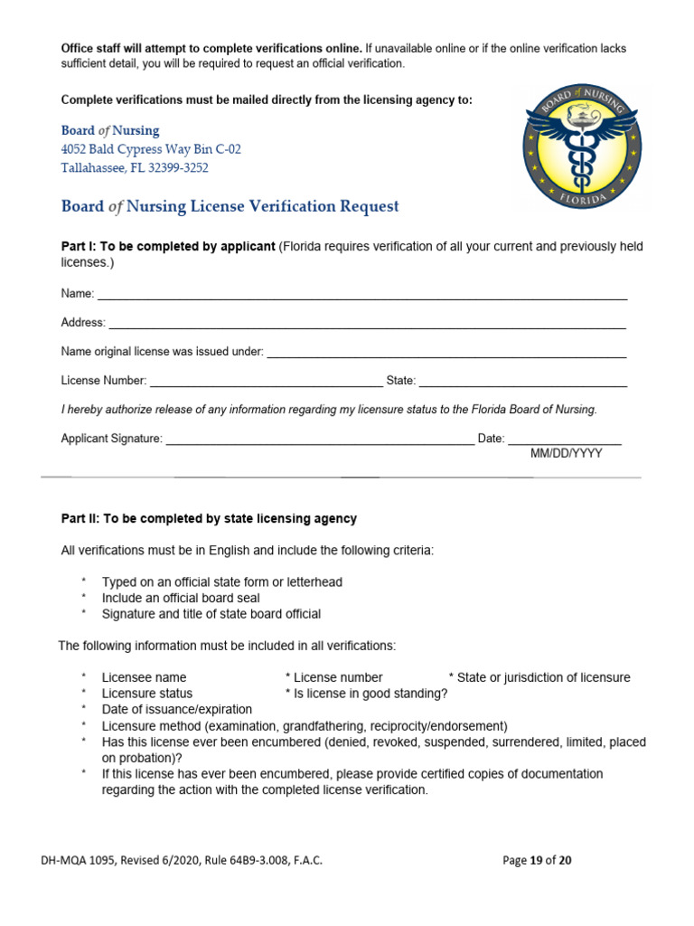 FL RN License Verification Form | PDF