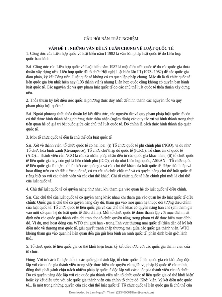 VẤN ĐỀ 1: Những VẤN ĐỀ LÝ Luân Chung VÊ Luật Quốc TẾ: Downloaded by Lam Nguy?n Thanh ...