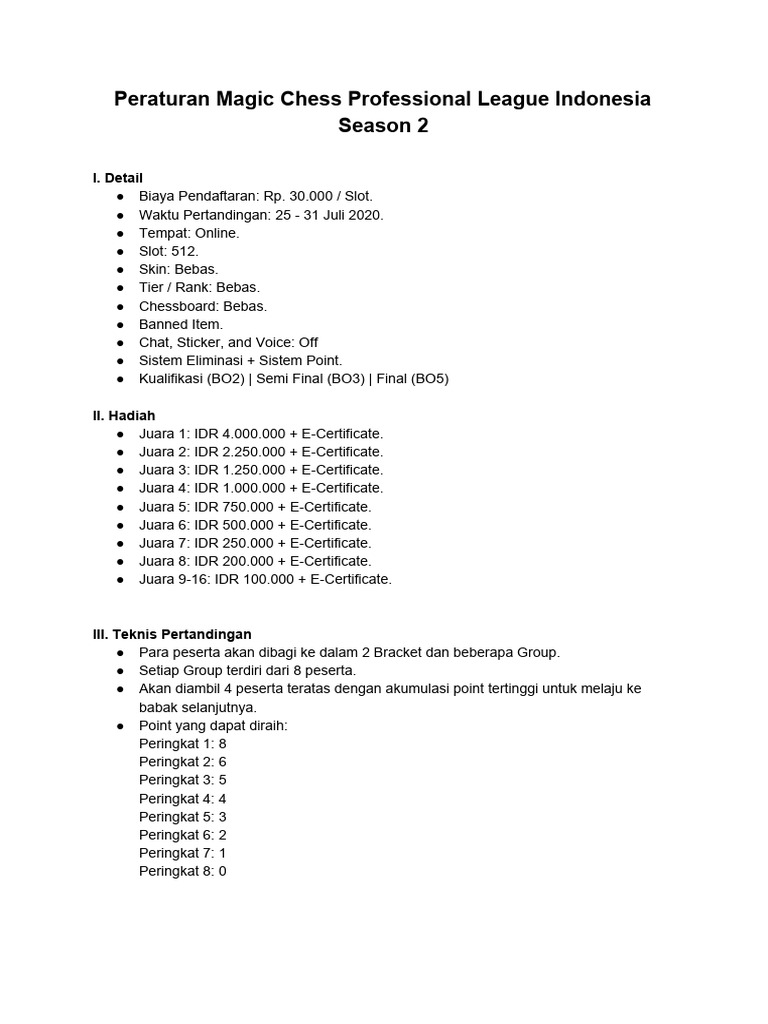 Peraturan MCPL ID Season 2 (Update 25juli) | PDF