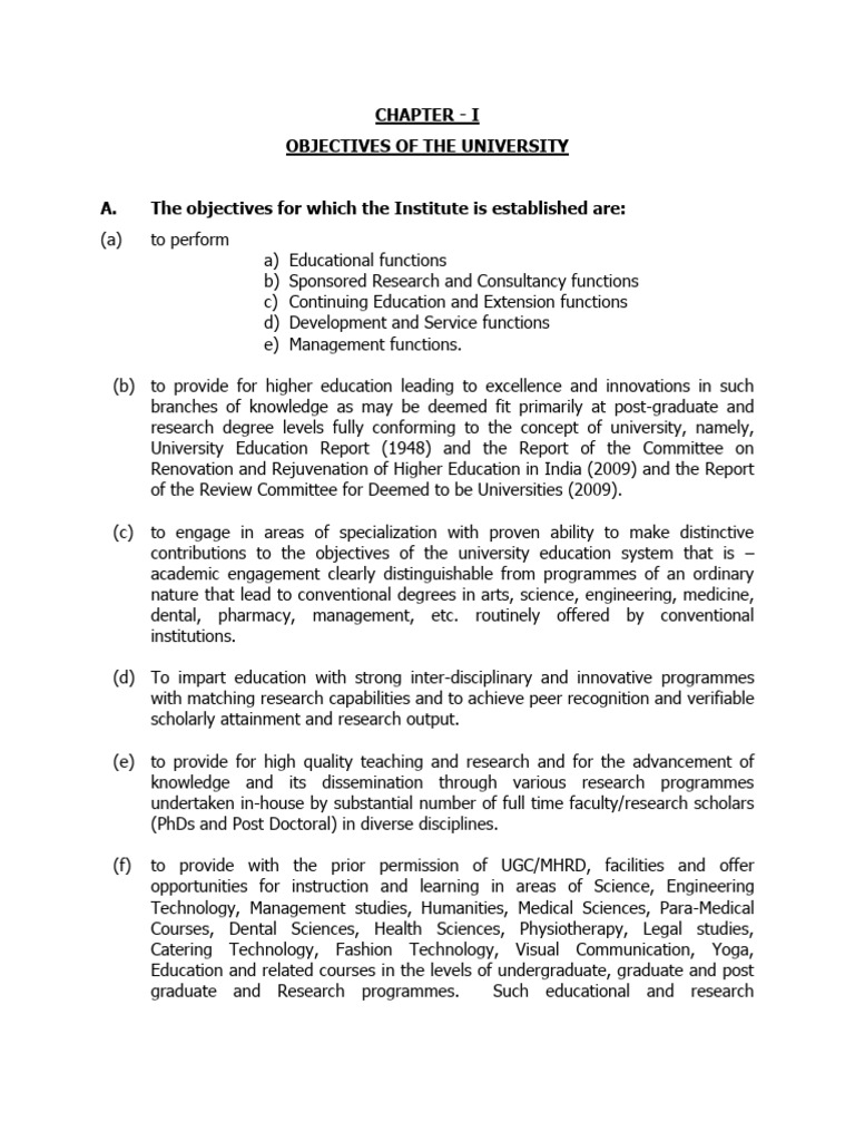 OBJECTIVES OF THE UNIVERSITY | PDF