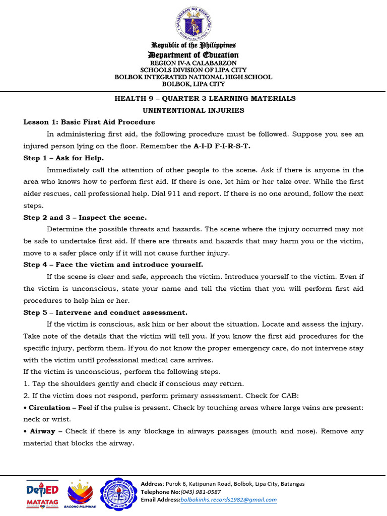 Health9 Q3 Learning Materials | PDF