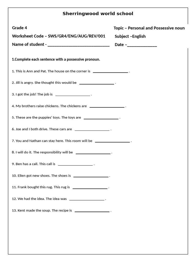 Revision Worksheet G4 | PDF