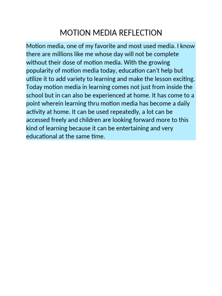 Motion Media Reflection | PDF