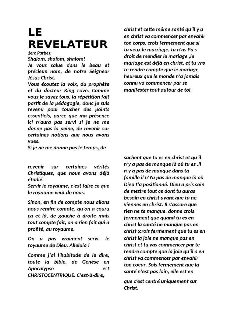 LE REVELATEUR 1ere Partie Final | PDF