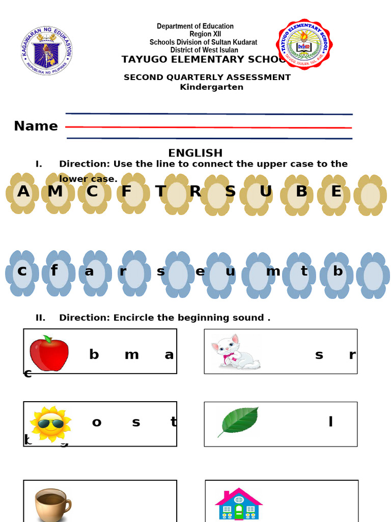 Kindergarten Second Quarterly Assessment | PDF