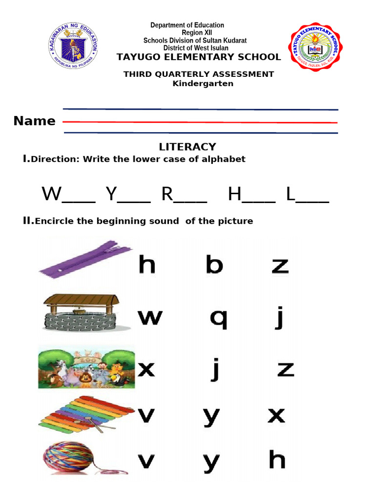 Kindergarten Third Quarterly Assessment | PDF