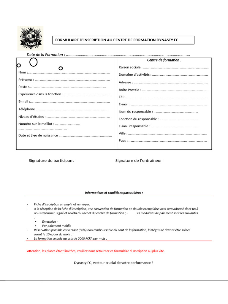 Formulaire D Inscription Word | PDF
