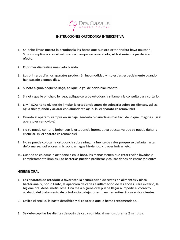 Instrucciones Ortodoncia Interceptiva | PDF