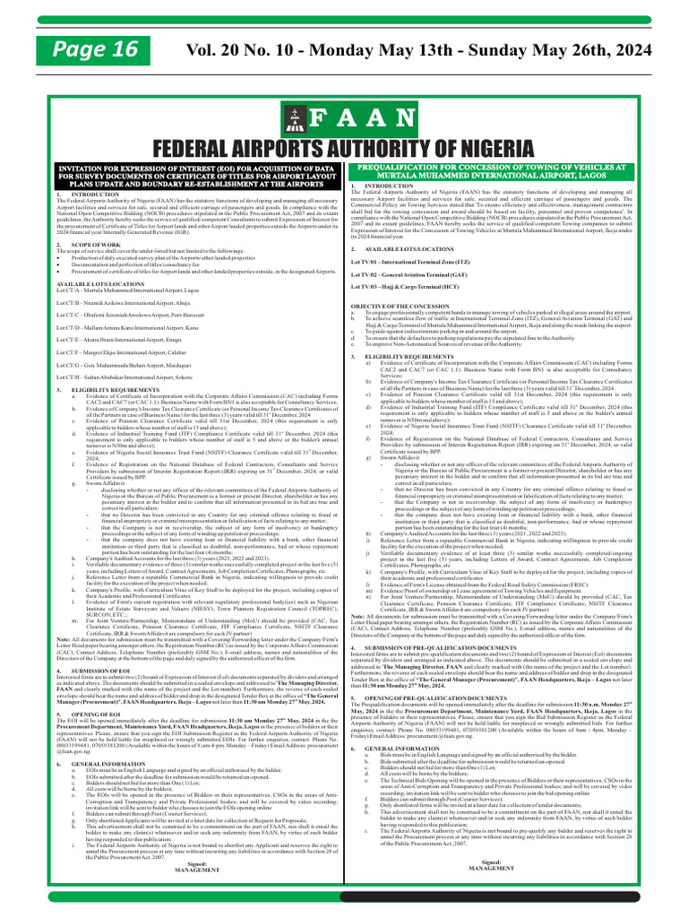 2024 Tender FAAN | PDF