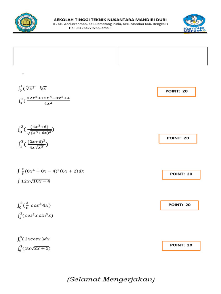 Soal UAS Kalkulus 2 | PDF