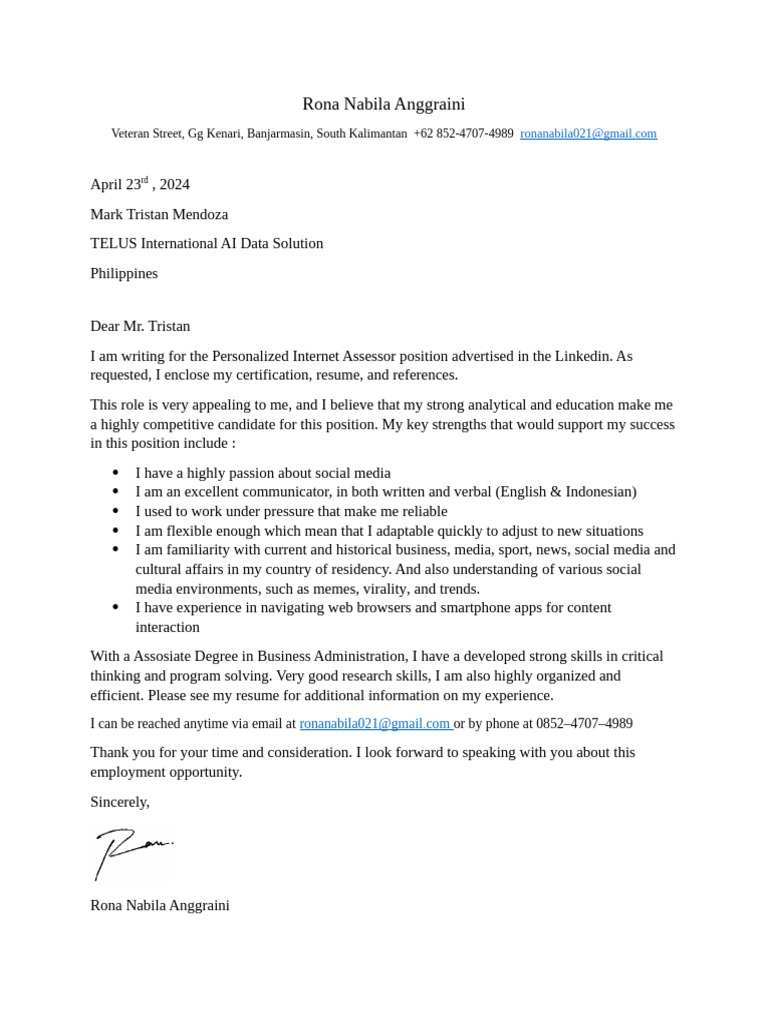 Application Letter | PDF