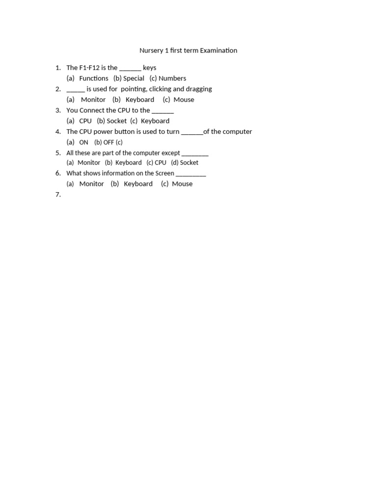 Nursery 1 First Term Examination | PDF