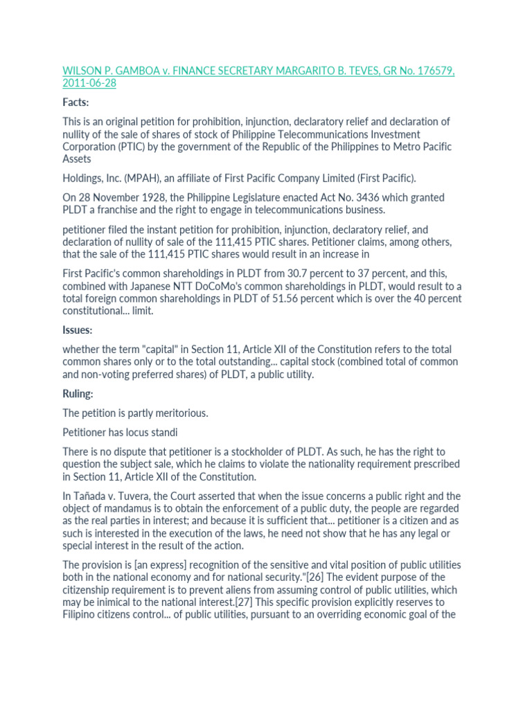Wilson v. Gamboa Digest | PDF