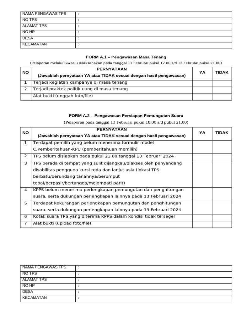 Form Siwaslu A1 Sampai A5 | PDF