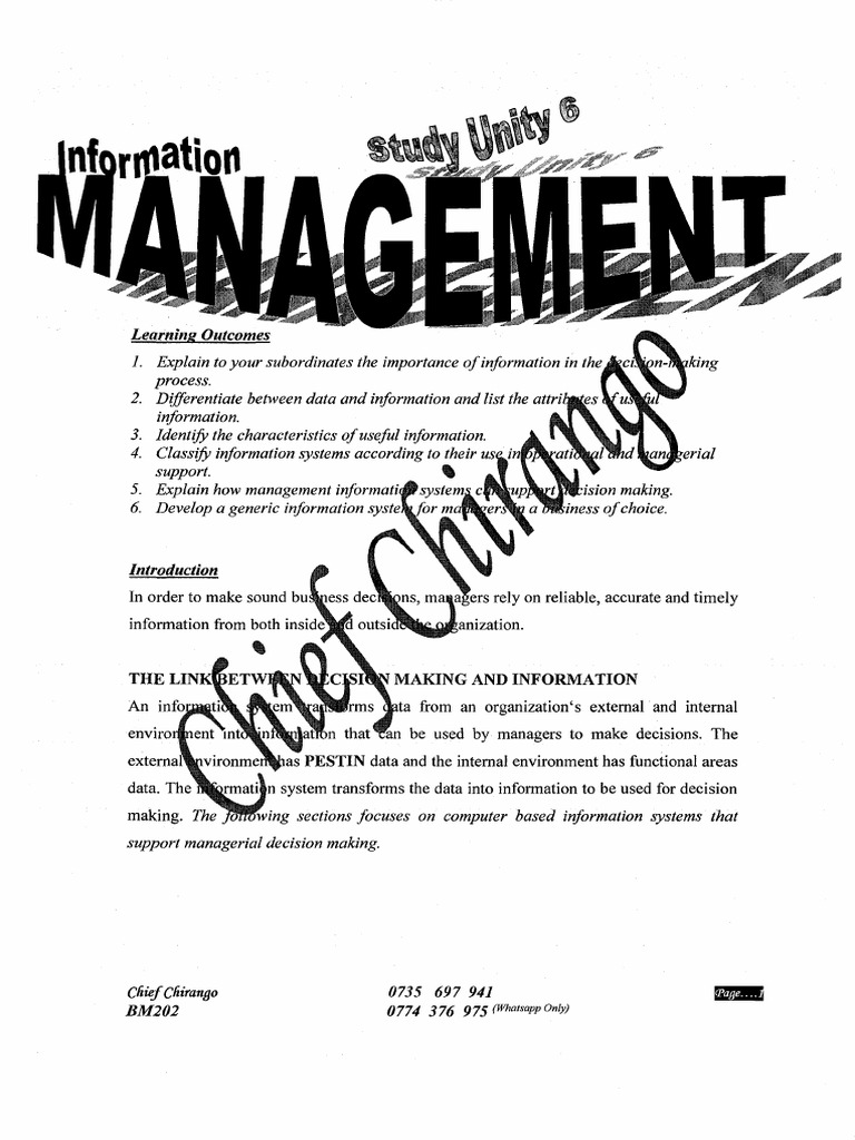 Study Unit 6 - Information Management BM2 | PDF