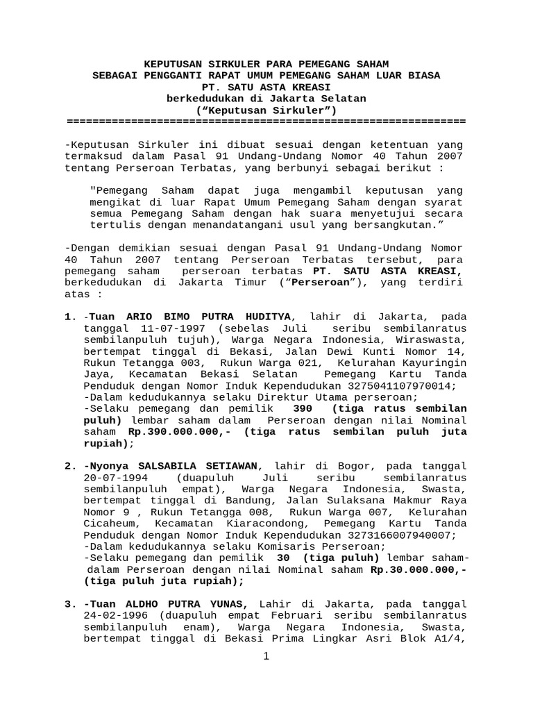 Draft-Sirkuler-PT. SATU ASTA KREASI | PDF