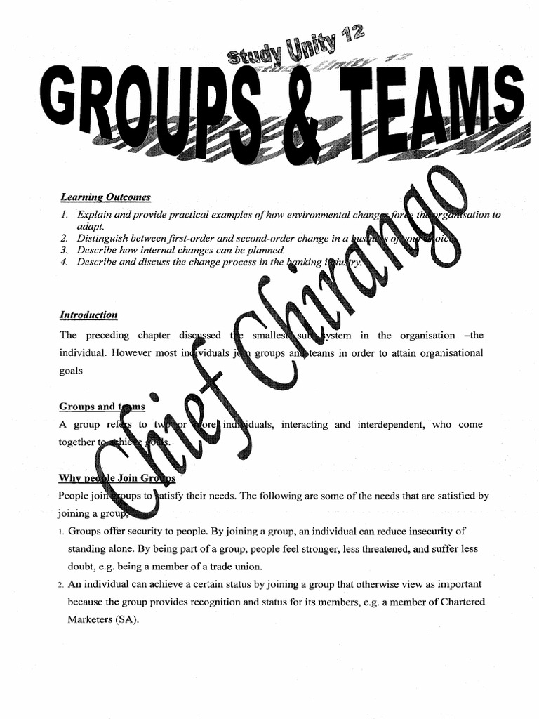 Study Unit 12 - Groups Teams BM2 | PDF