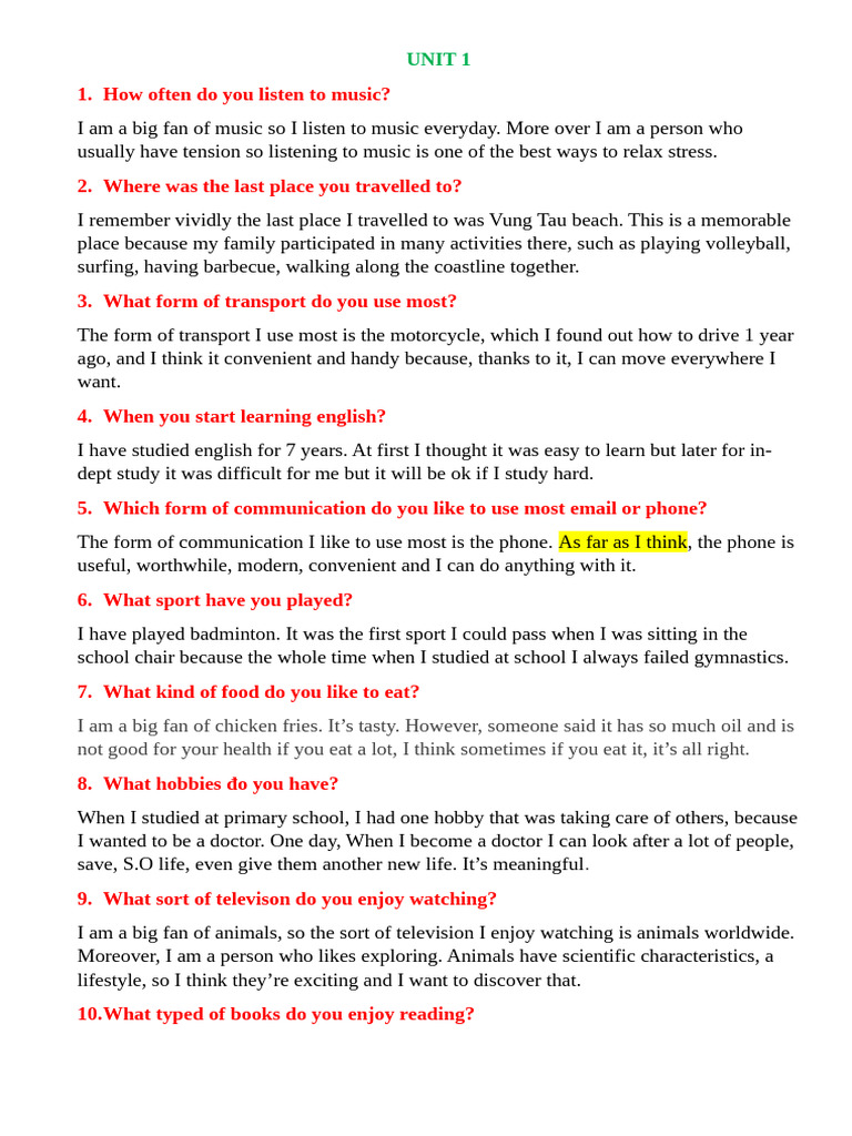 Speking Task 1 Midterm | PDF