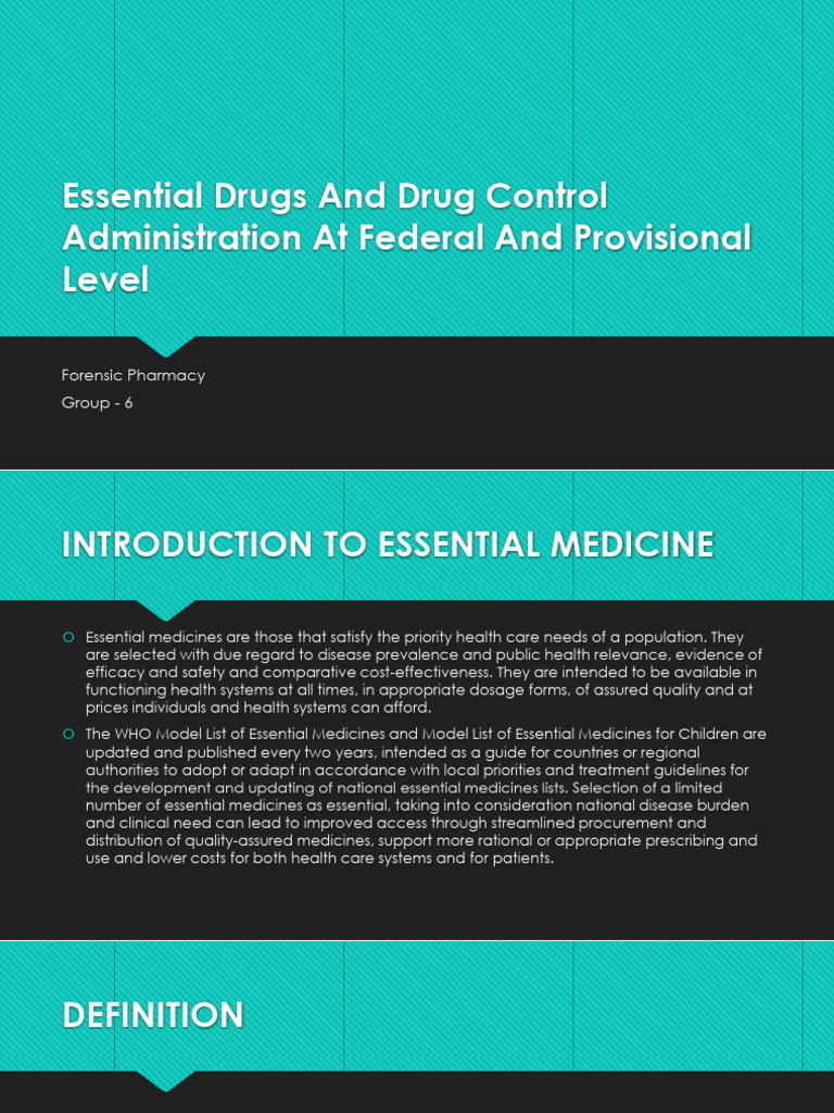 Essential Drugs and Drug Control Administration at Federal | PDF ...