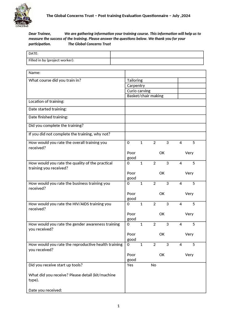 GCT Post Training Questionnaires Oct 18 | PDF