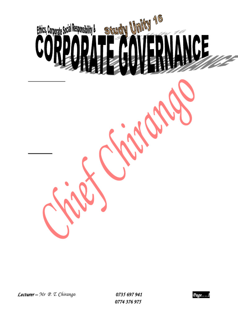 Study Unit 16 - Ethics CSR Corporate Governance BM2 | PDF | Corporate ...