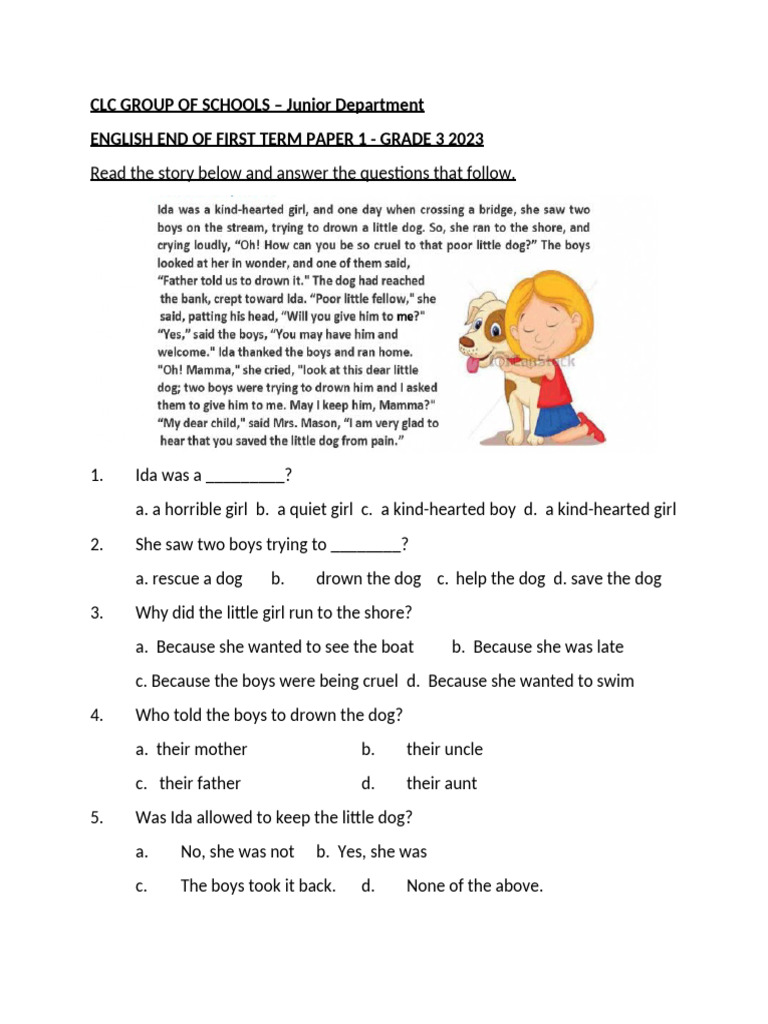 English Exam Paper 1 Frist Term 2023 | PDF | Language Arts & Discipline
