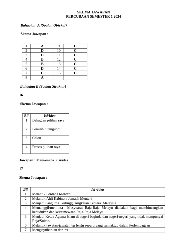 Skema Jawapan Percubaan Sem 1 SMK Penanti Penang 2023 | PDF