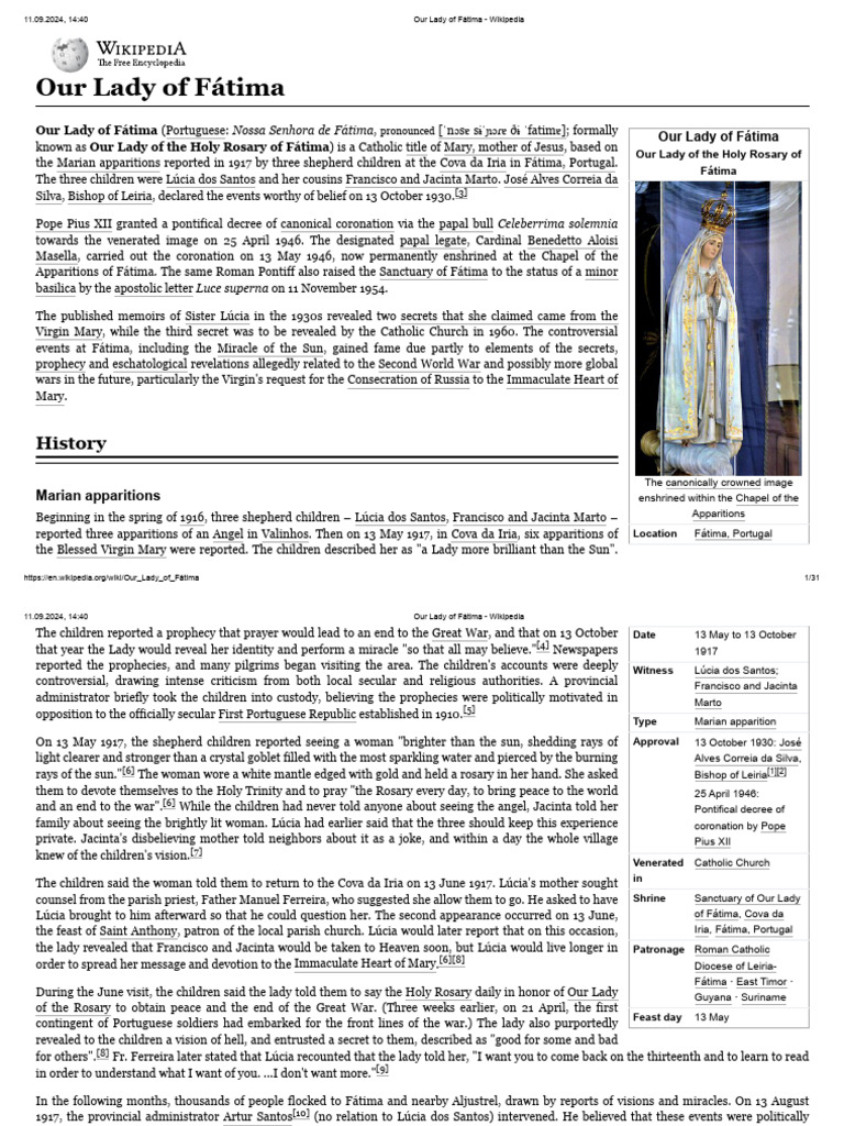 Our Lady of Fátima - Wikipedia | PDF