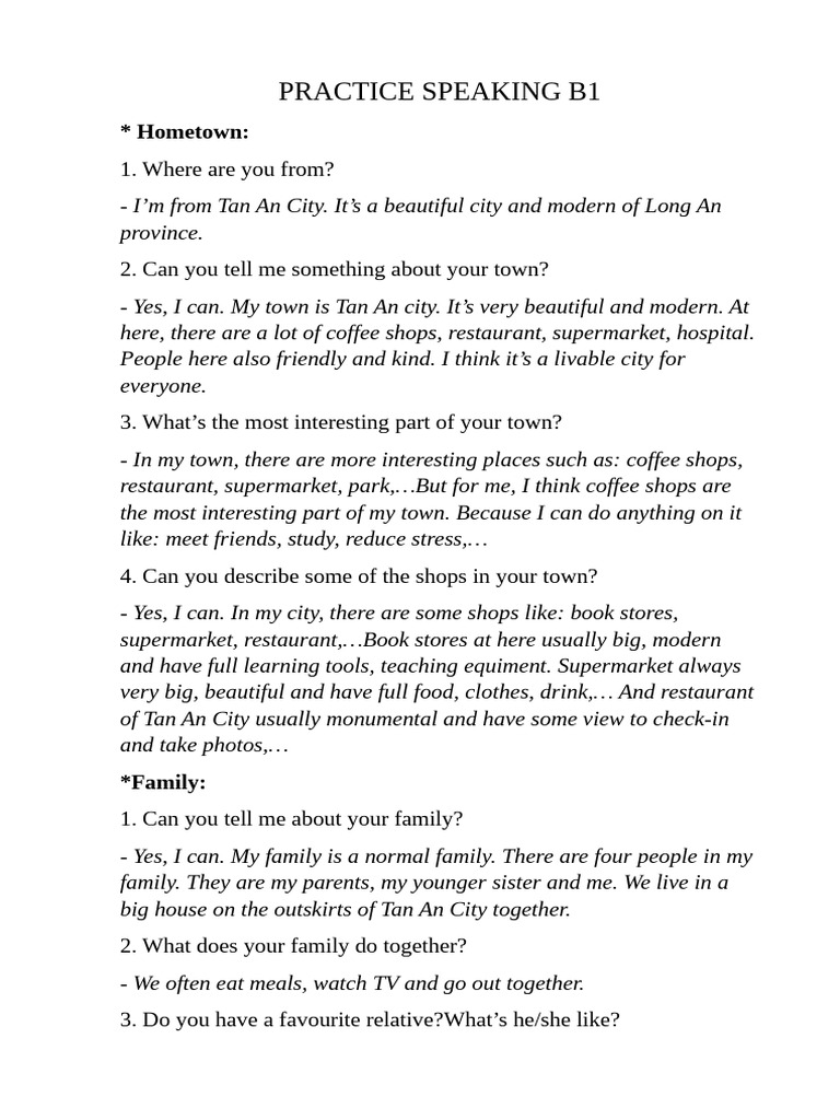 Practice Speaking b1 | PDF