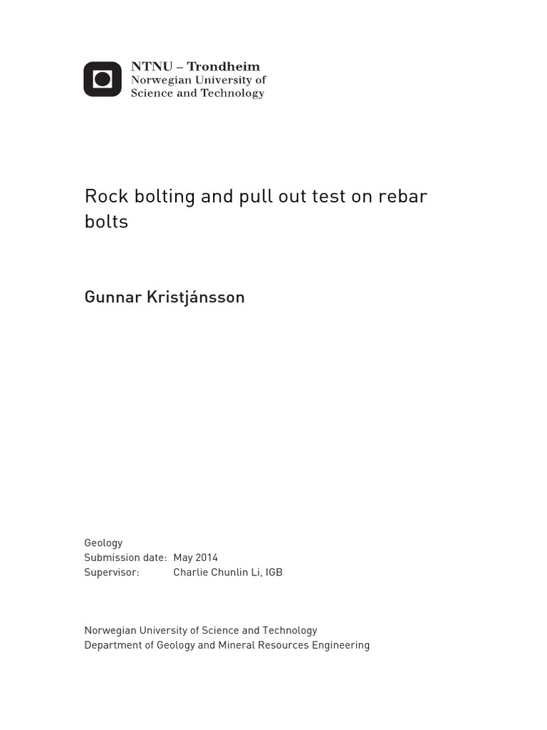 Rock Bolting & Pull Out Test On Rebar Bolts | PDF