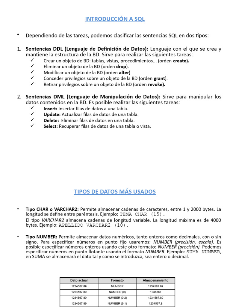 Introducción A SQL y La Sentencia CREATE TABLE | PDF