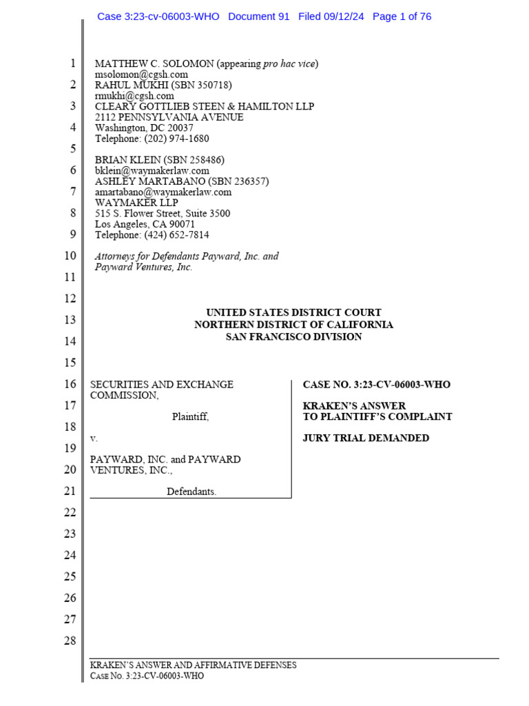Securities and Exchange Commission v. Payward, Inc. | PDF | U.S ...