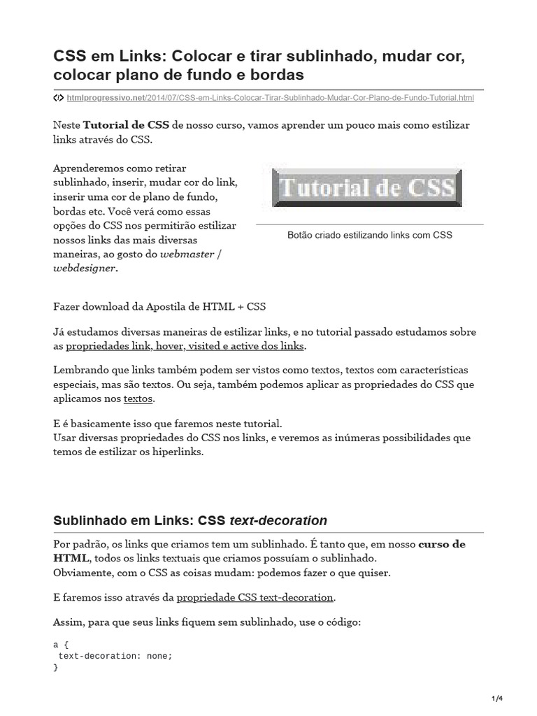 CSS em Links Colocar e Tirar Sublinhado Mudar Cor Colocar Plano de ...