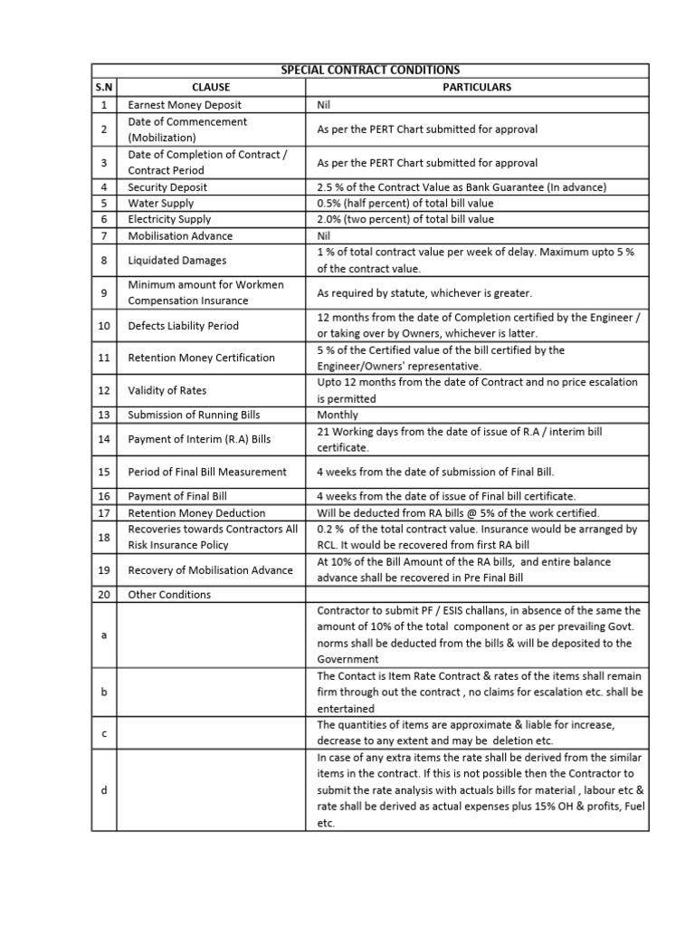 SPECIAL CONTRACT CONDITIONS | PDF