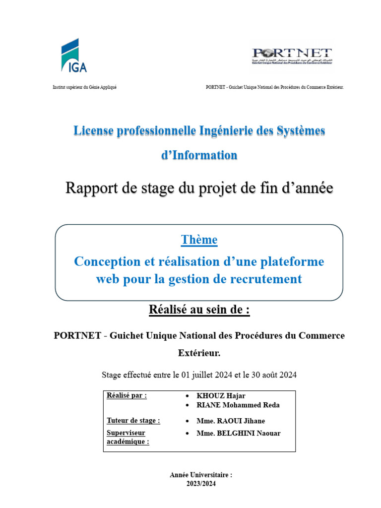 Rapport Portnet PFA HAJAR | PDF