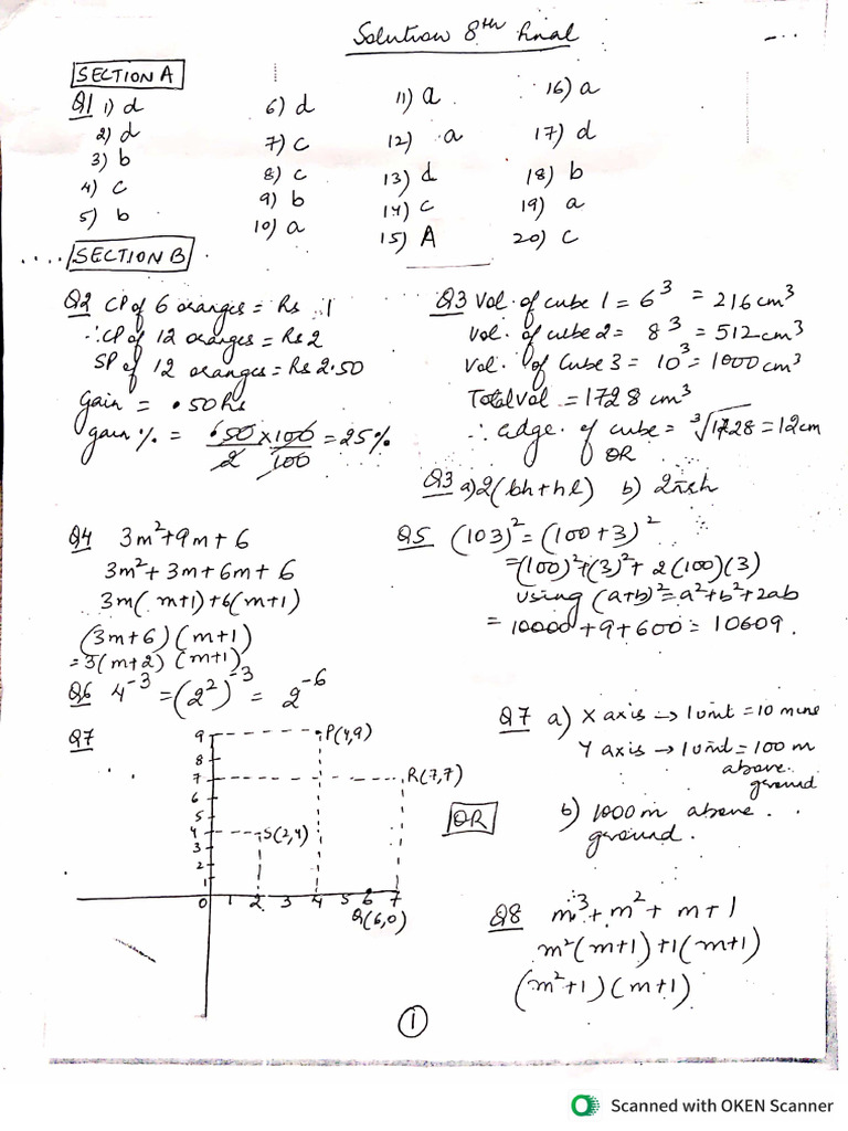 Class 8 Finals Answer Key | PDF
