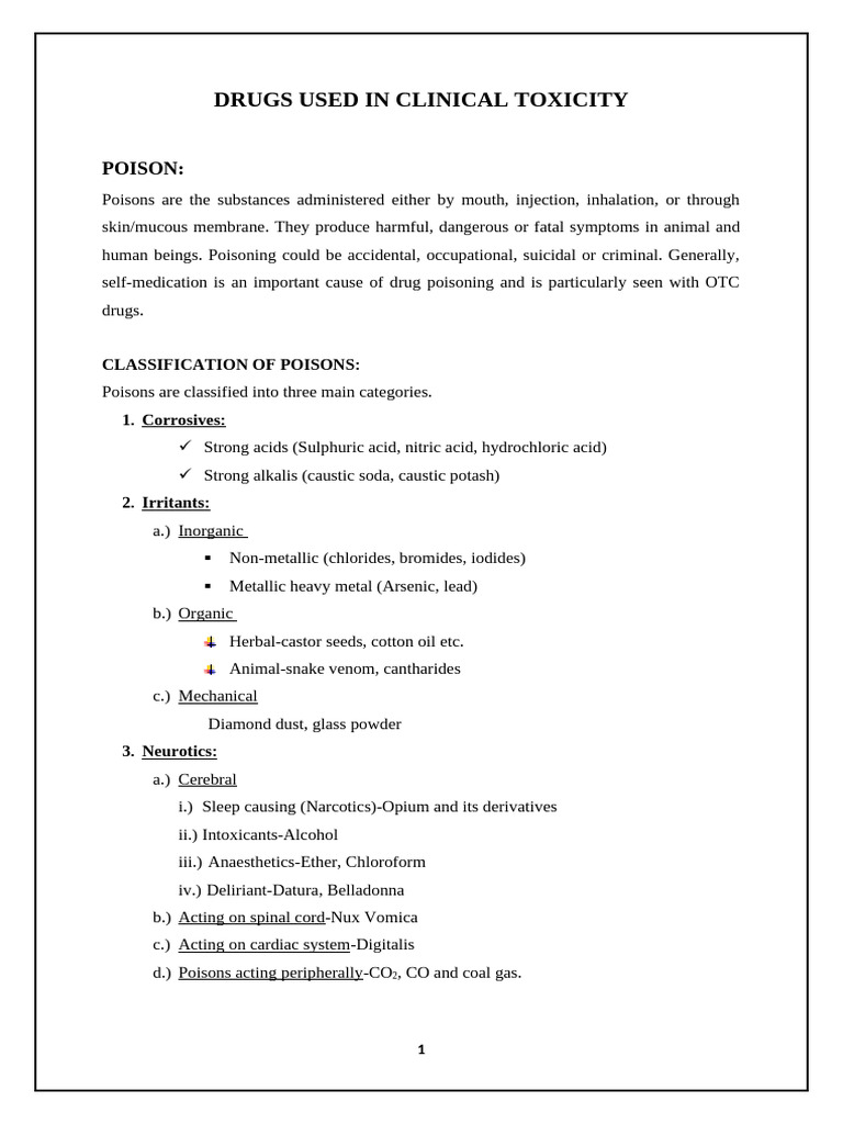 Drugs Used in Clinical Toxicity | PDF
