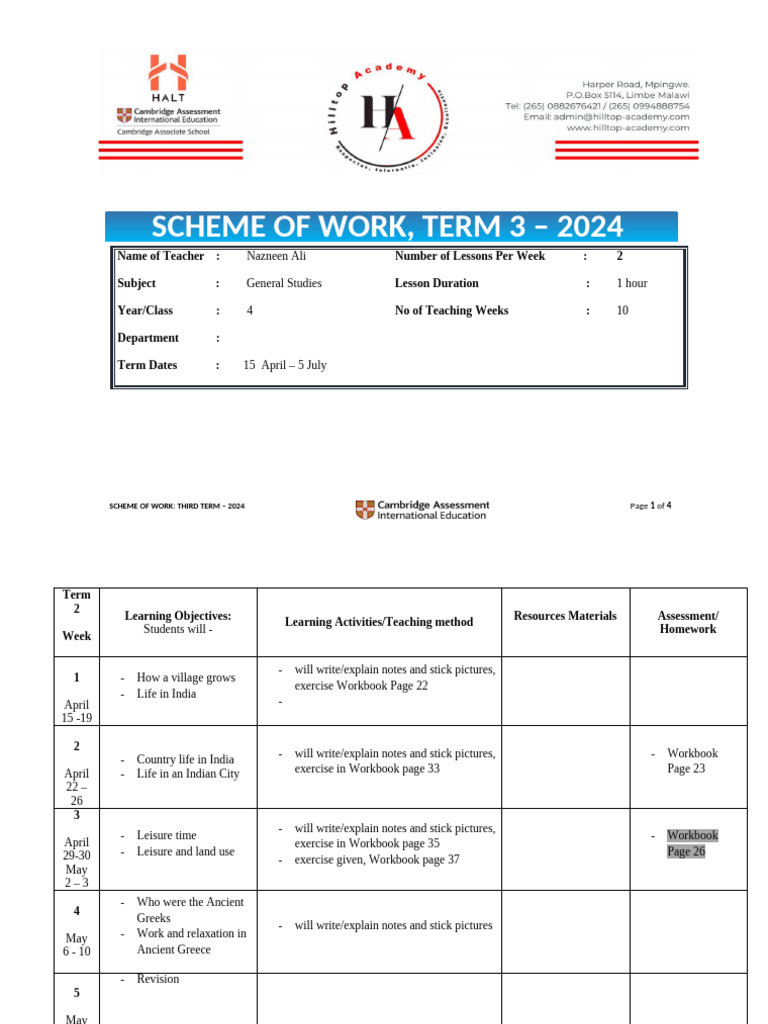 3rd Term GS Lesson Plan | PDF