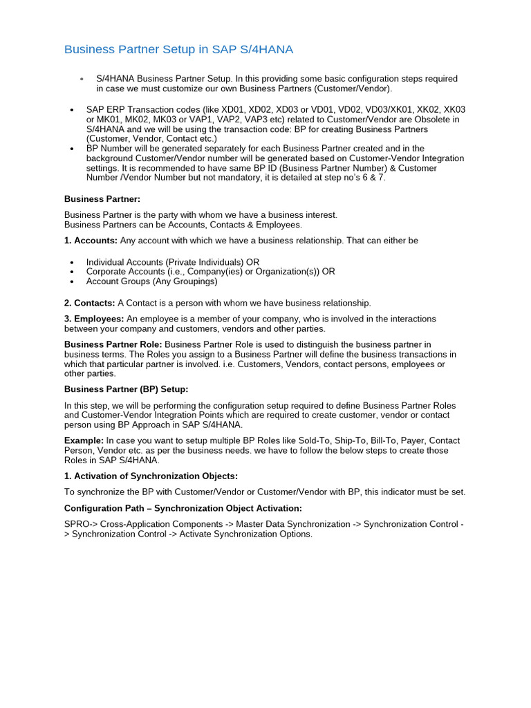 Business-Partner-Setup-in-S4 HANA | PDF