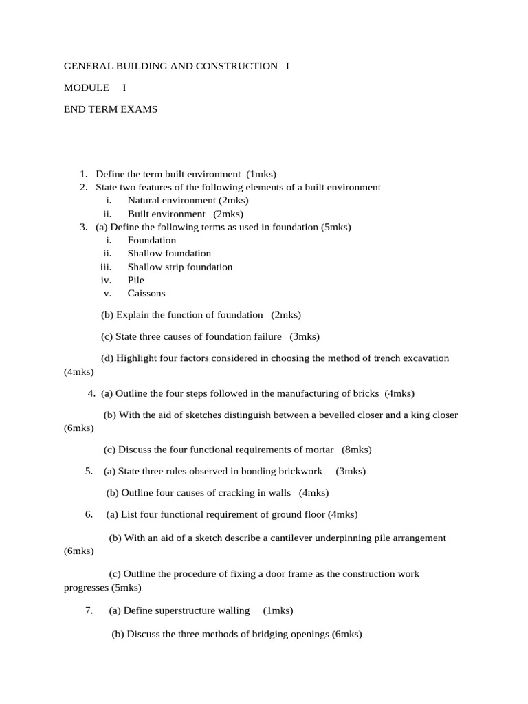 General Building Construction Exam Notes | PDF | Teaching Methods ...