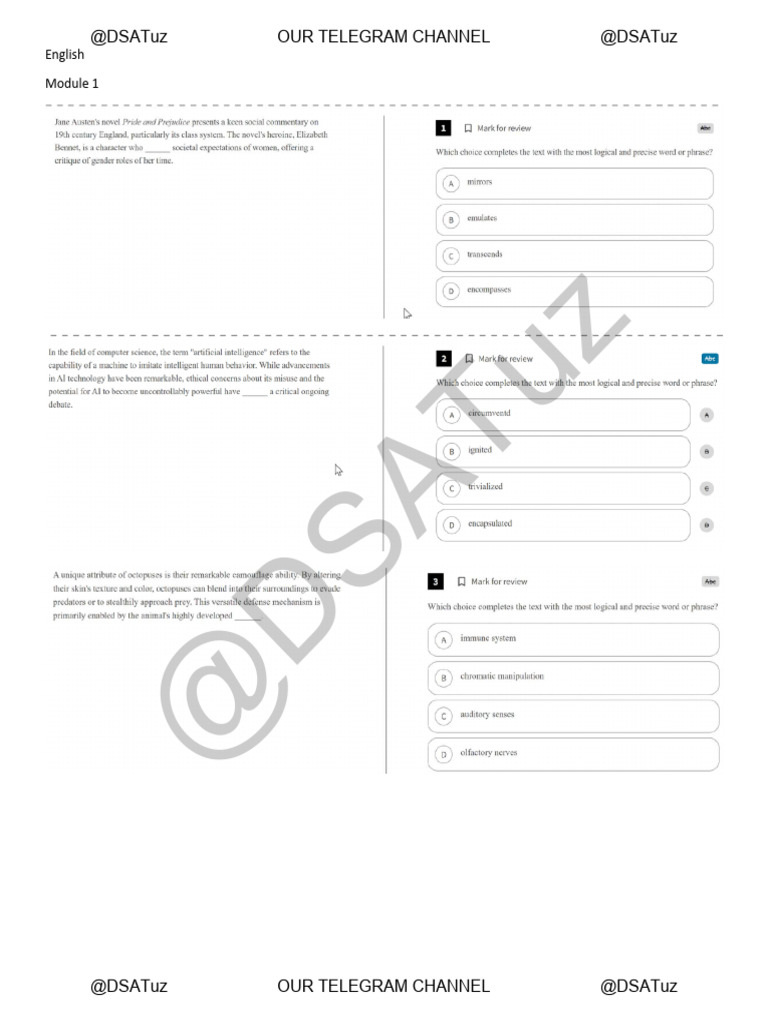 Real DSAT Practce Test @DSATuz | PDF