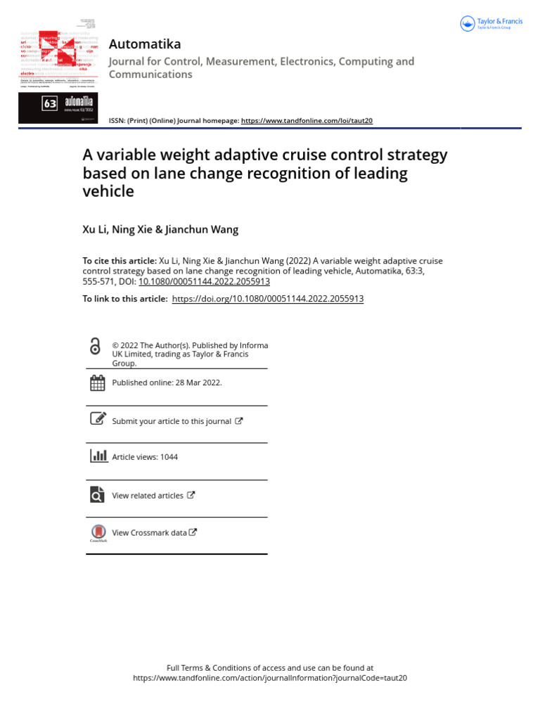 A Variable Weight Adaptive Cruise Control Strategy Based On Lane Change ...