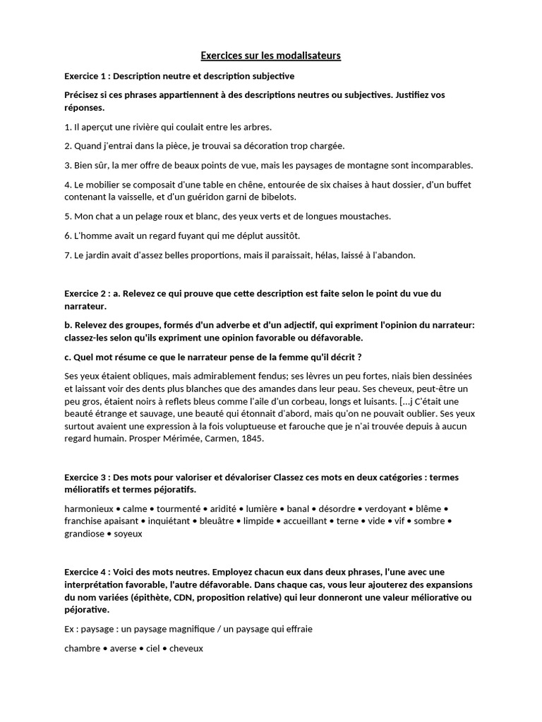 Exercices Sur Les Modalisateurs | PDF