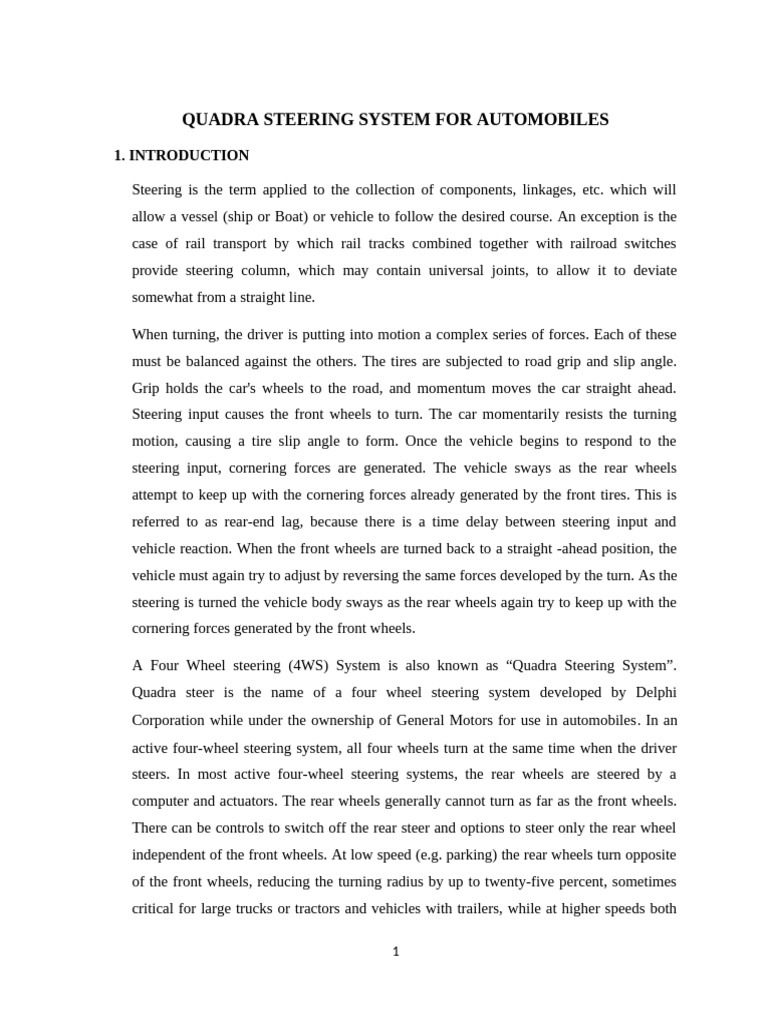 QUADRA STEERING SYSTEM FOR AUTOMOBILES | PDF