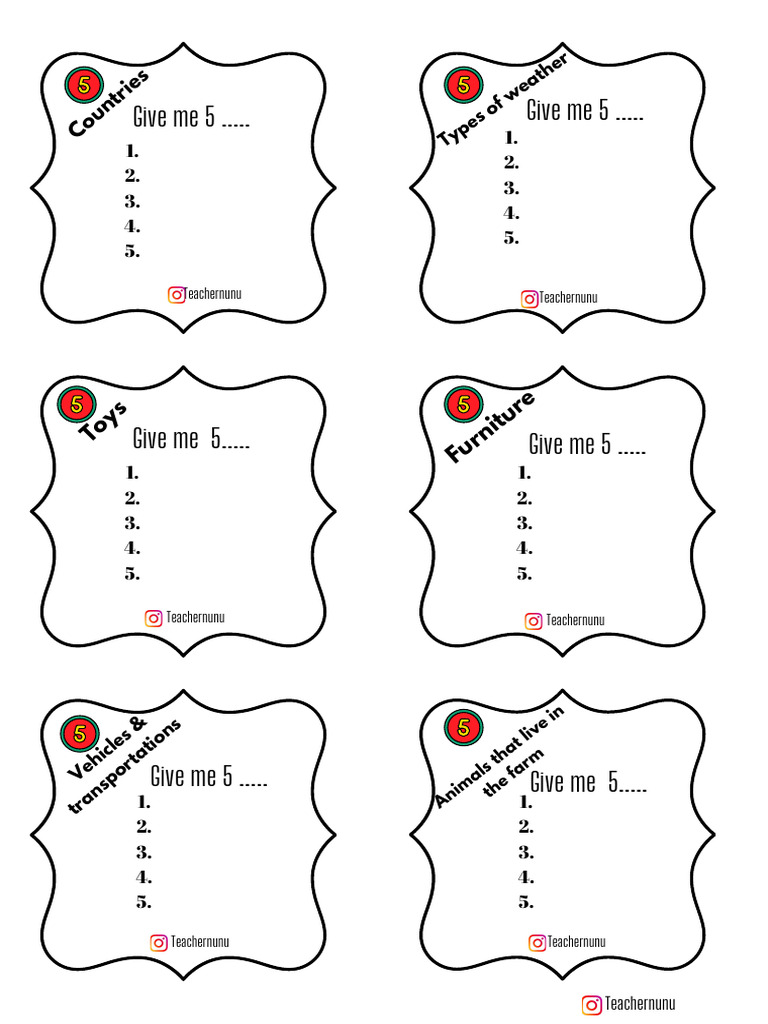 Give Me 5 Icebreaker Cards | PDF