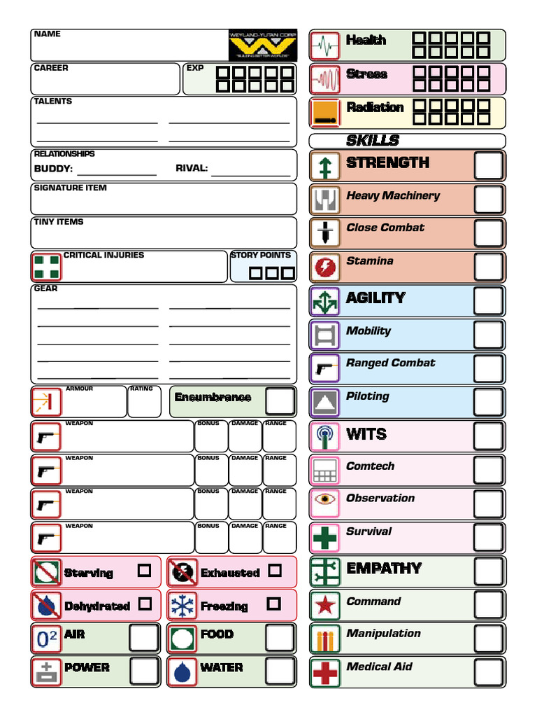 Alien Character Sheet Fillable-02 | PDF